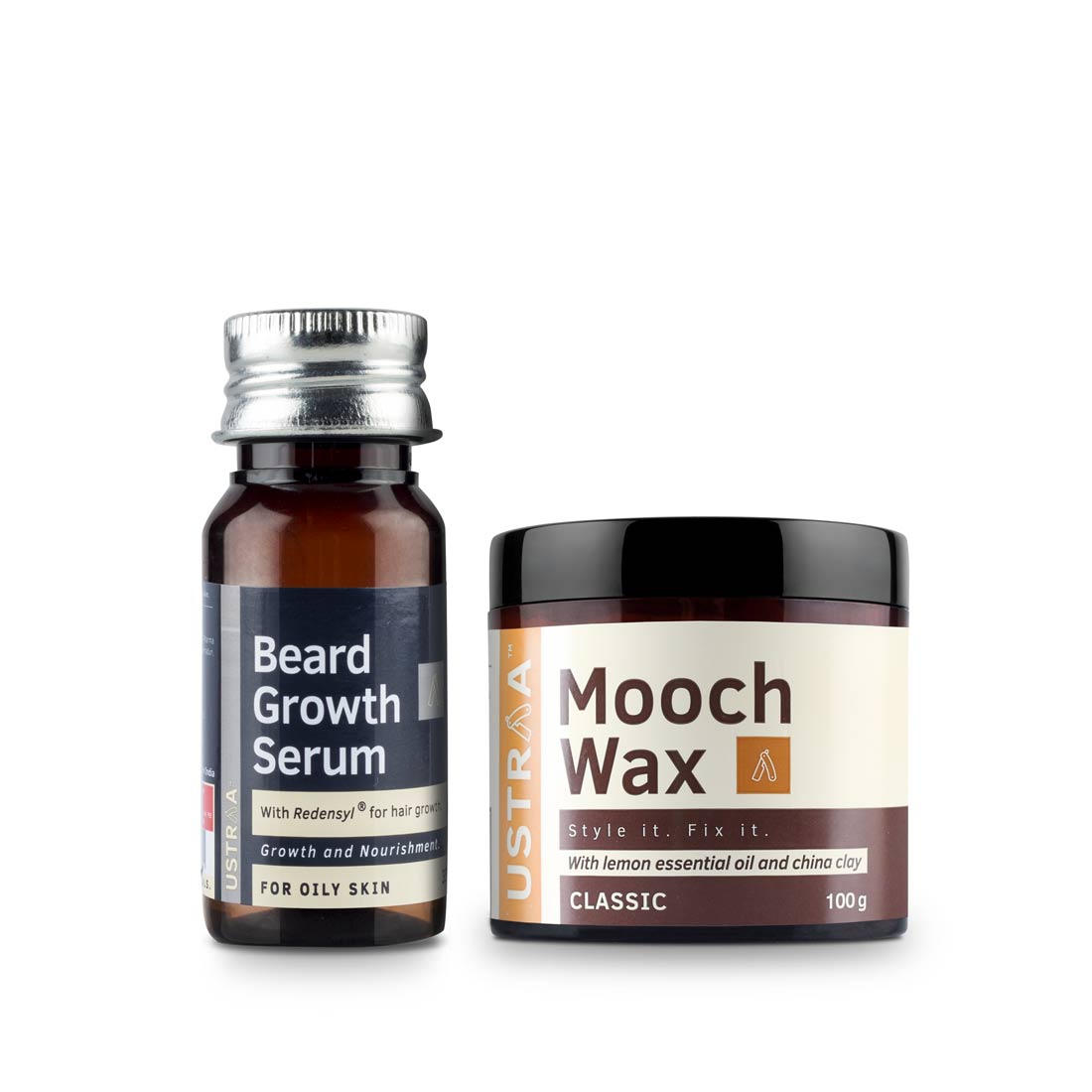 Beard Growth Serum and Beard and Mooch Styling Wax | Ustraa