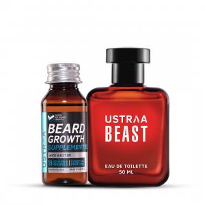 Ustraa Beard Growth Supplement & Beast EDT Perfume for Men